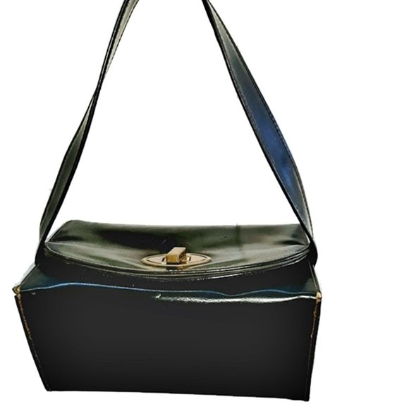 Vintage | Bags | Small 95s Vintage Black Vinyl Vegan Box Shape Handbag ...